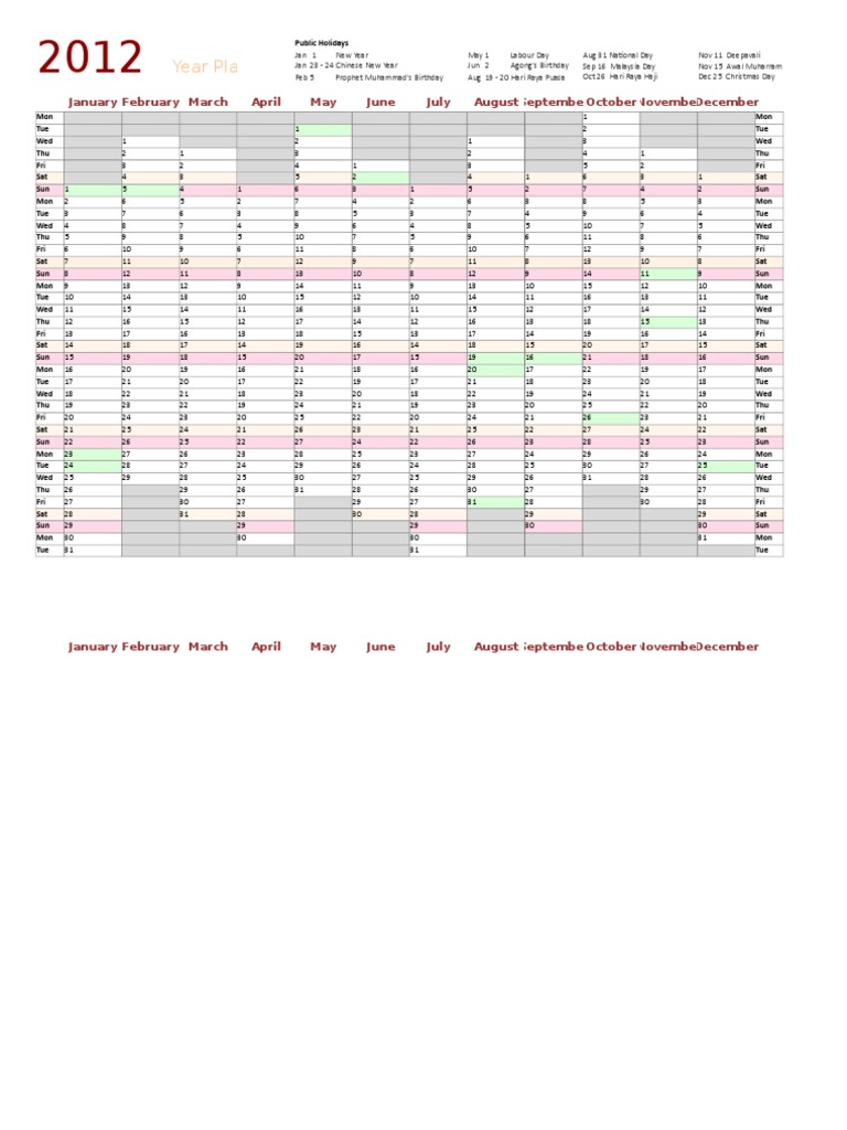 2012 Public Holidays Calendar | PDF | Observances