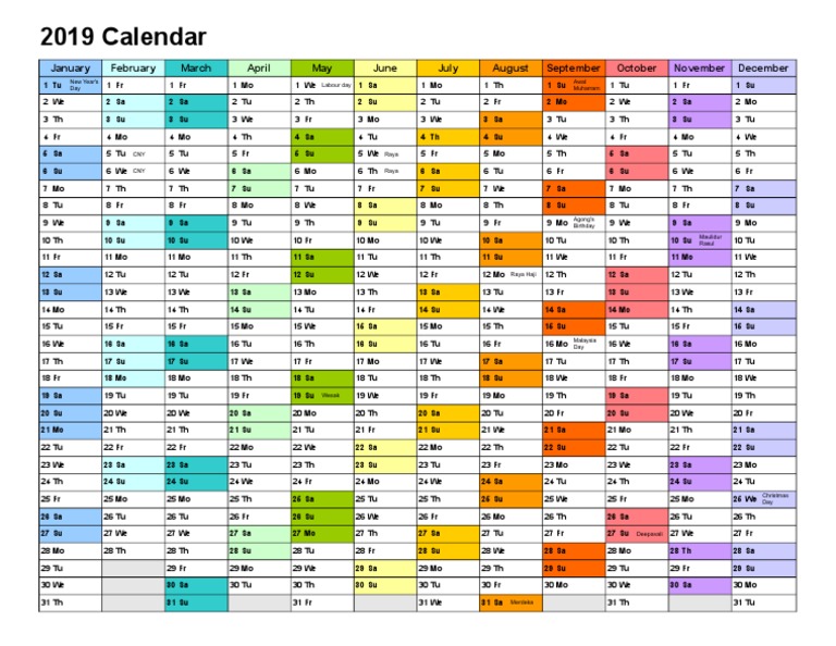 2019 Calendar Landscape in Color | PDF