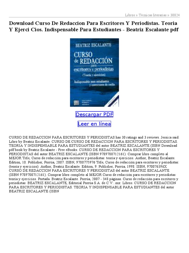 Curso de Redaccion para Escritores Y Periodistas Teoria Y Ejerci Cios Indispensable para E | PDF