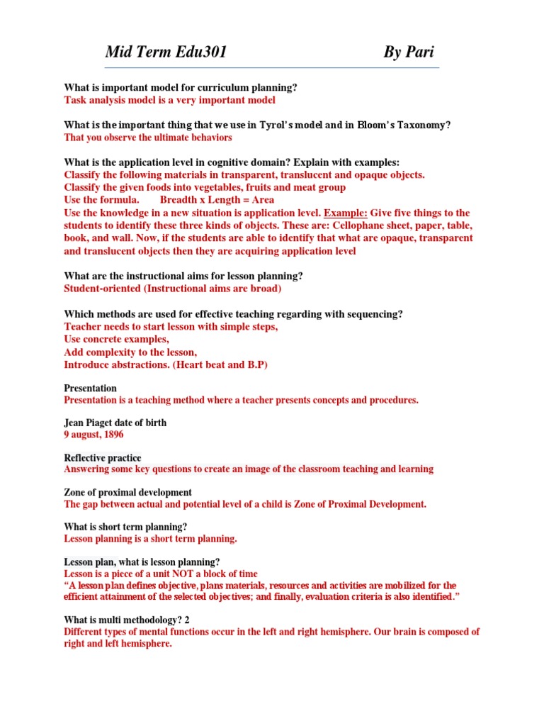 Midterm Edu 301 | PDF | Reflective Practice | Lesson Plan