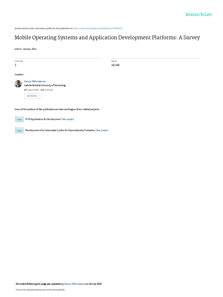 Mobile Operating Systems and Application Development Platforms: A Survey | PDF | Extensible ...