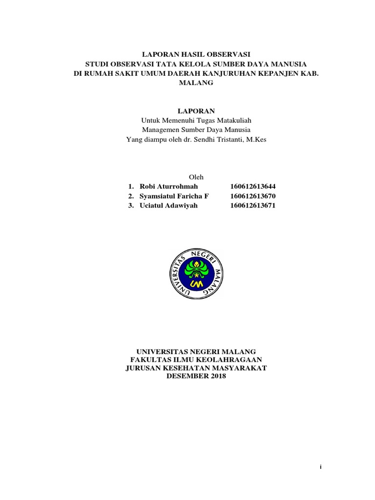 Fix Laporan Observasi HRD Di Rsud Kanjuruhan | PDF | Karier & Perkembangan | Kesehatan Holistik