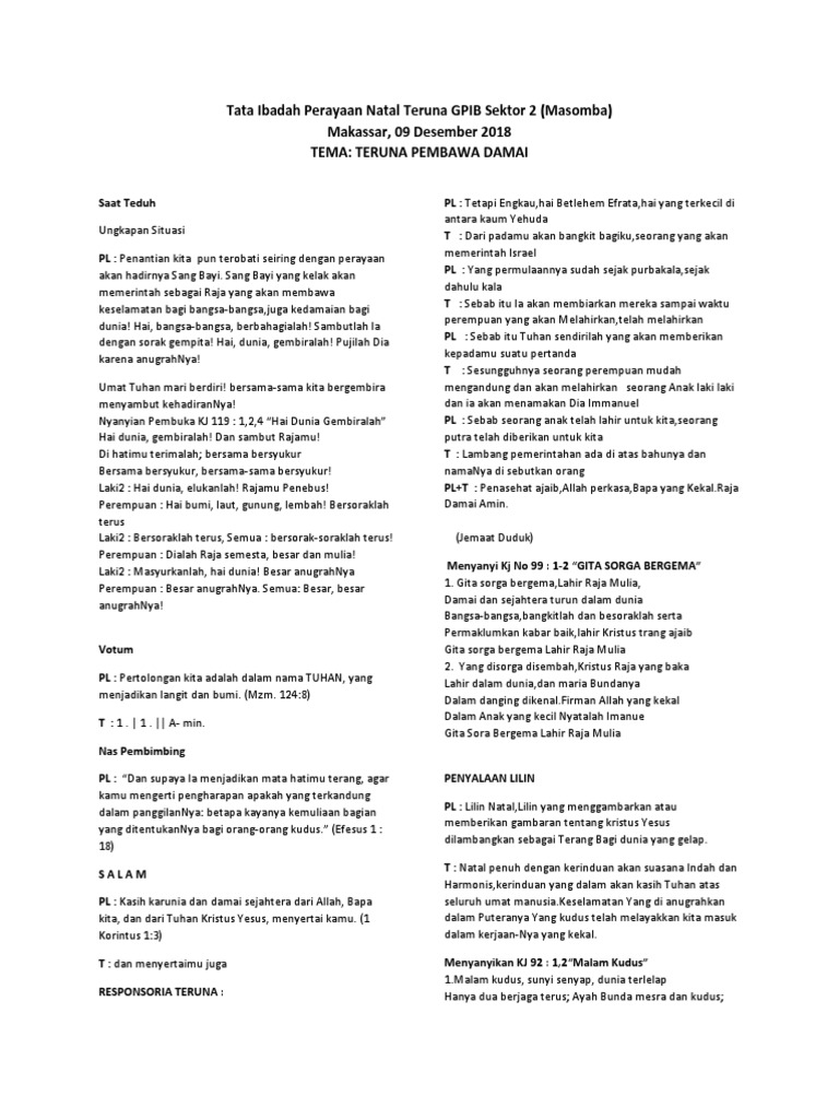 Tata Ibadah Perayaan Natal Teruna GPIB Sektor 2 | PDF