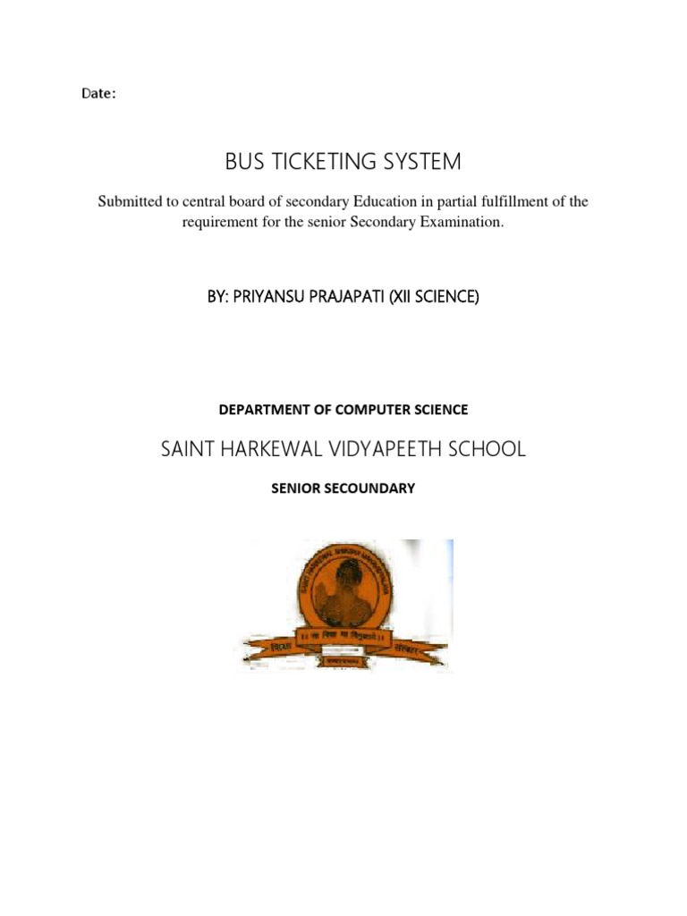 Bus Ticketing System: Saint Harkewal Vidyapeeth School | PDF
