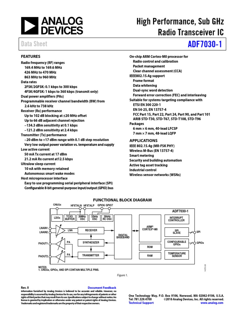 Adf7030 1 PDF | PDF | Bandwidth (Signal Processing) | Telecommunications Engineering