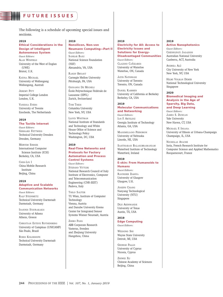 The Following Is A Schedule of Upcoming Special Issues and Sections ...