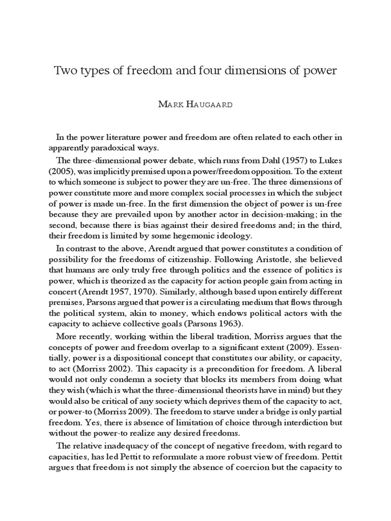 Two Types of Freedom and Four Dimensions PDF | PDF | Liberty | Social ...