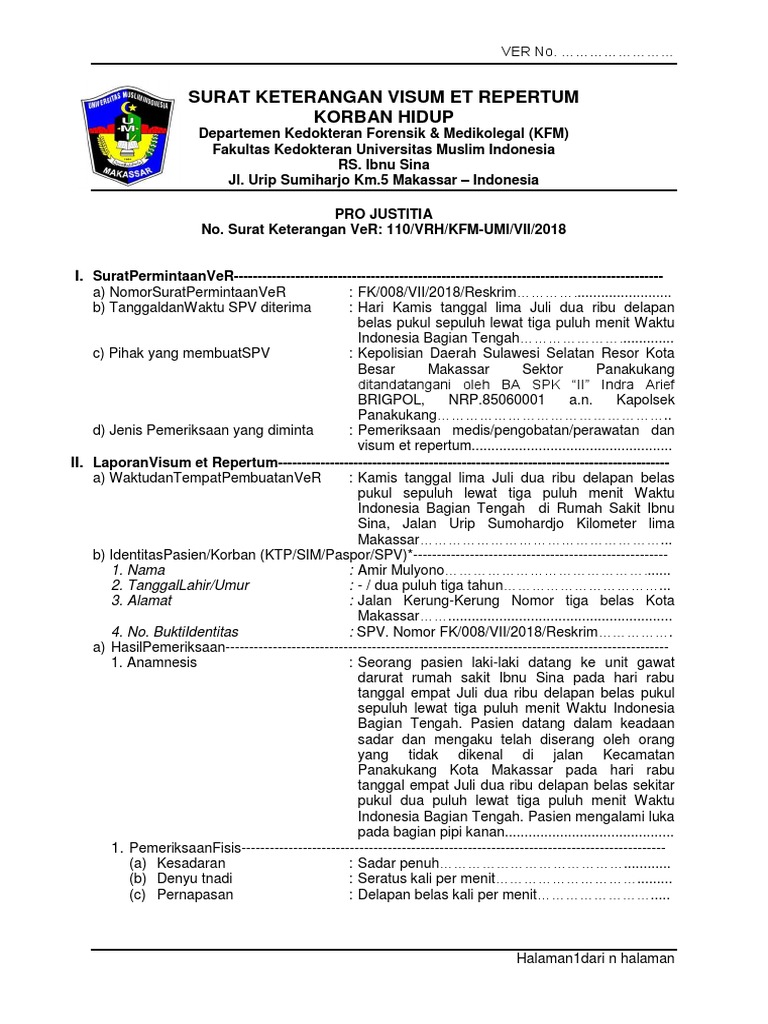 Format VeR Korban Hidup | PDF