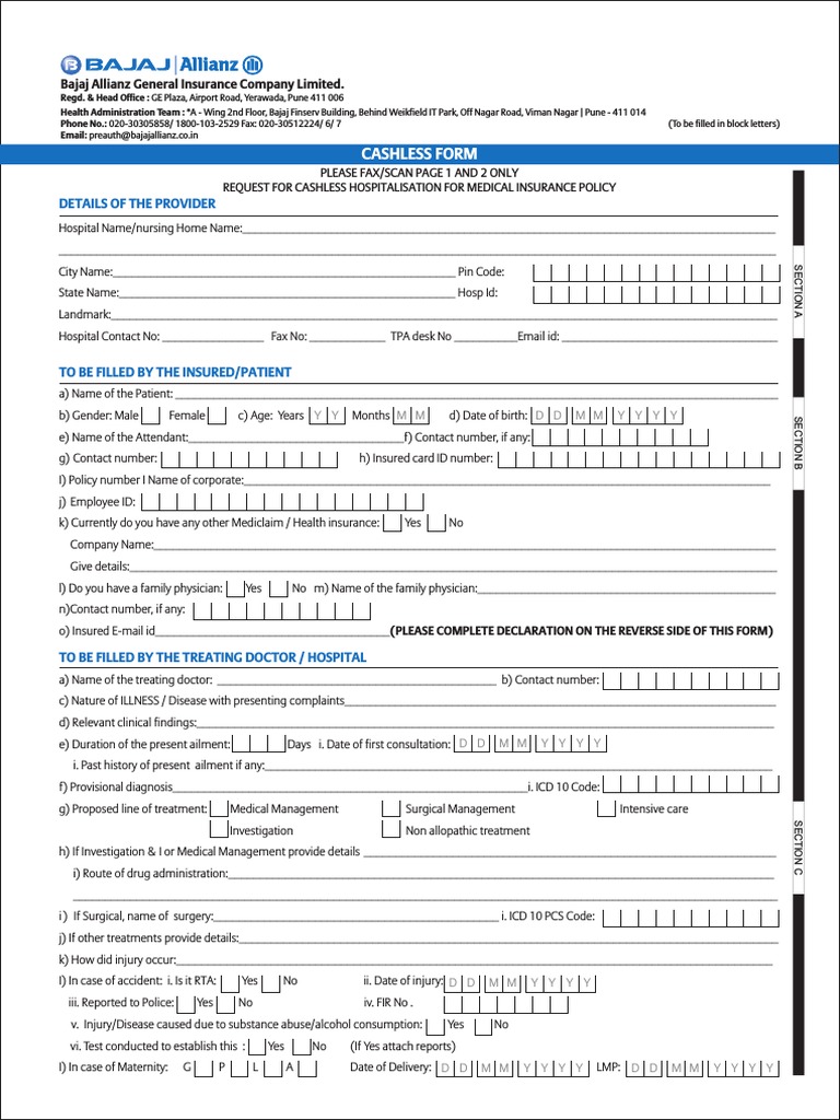 Bajaj Allianz Cashless Request Form | Hospital | Patient