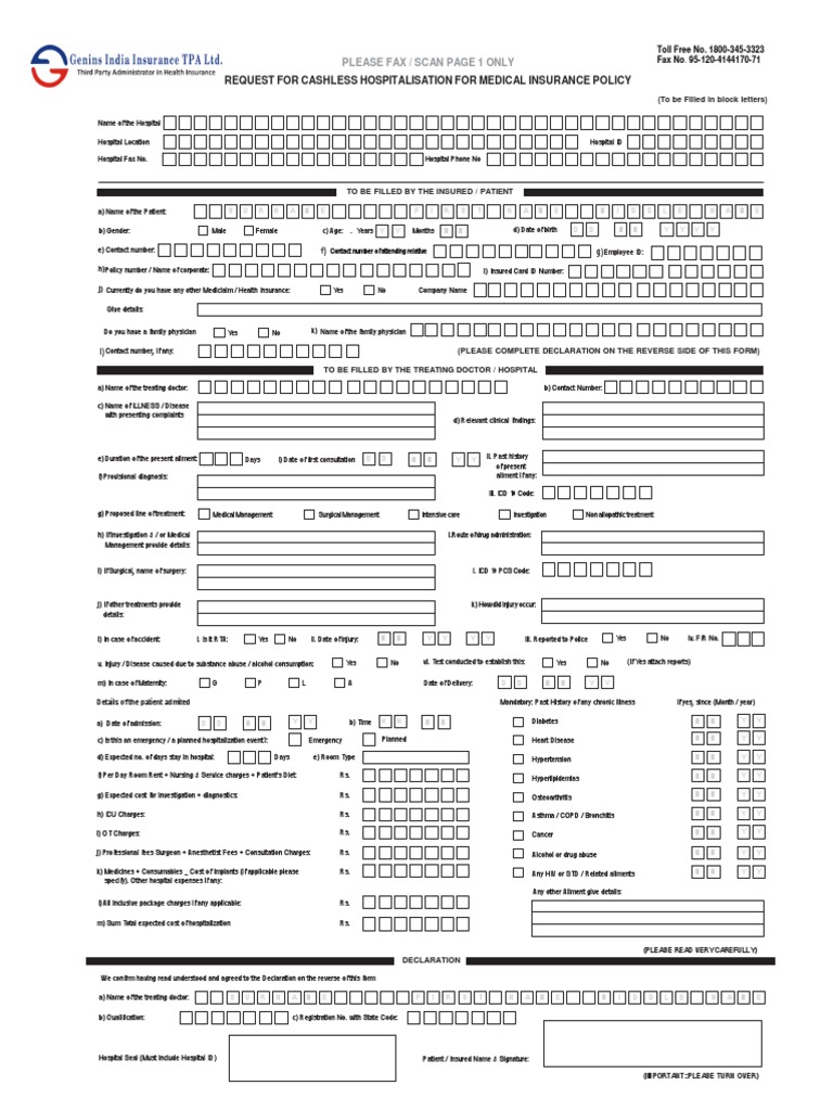Genins India Pre Authorisation Letter | PDF | Hospital | Insurance