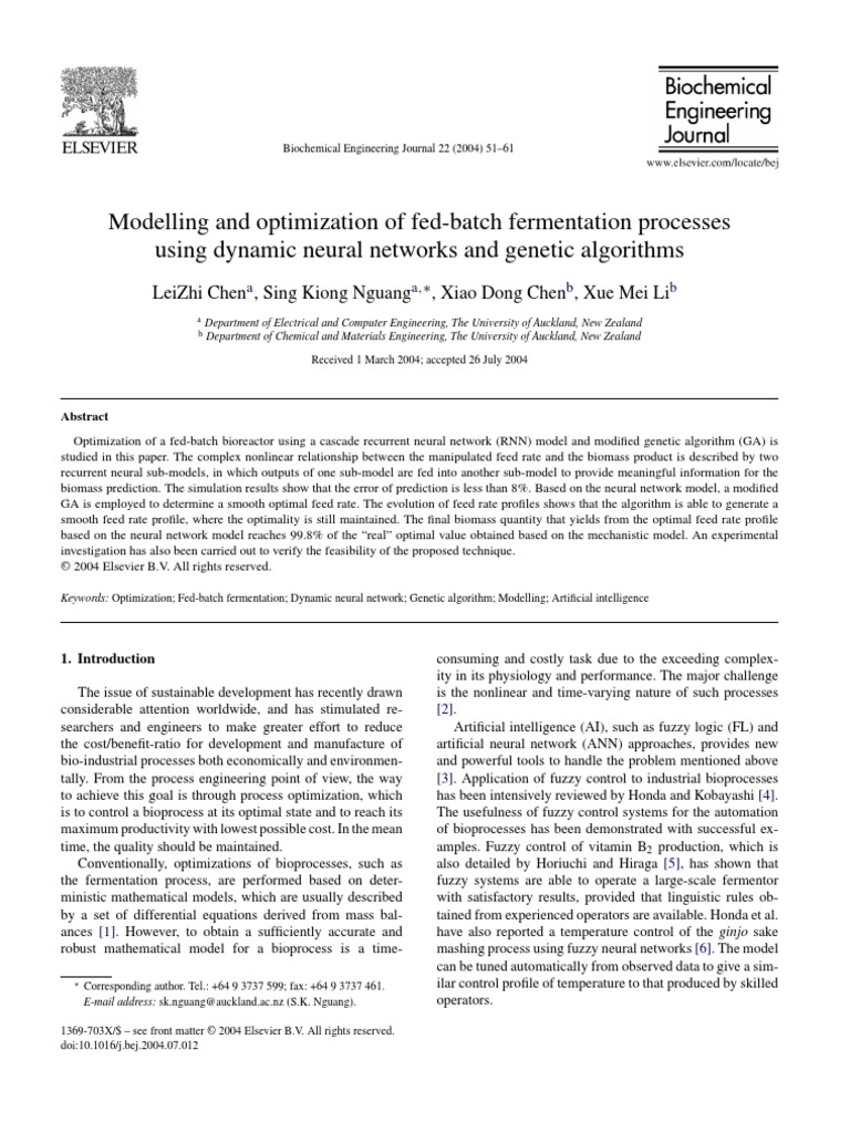 Modelling and Optimization of Fed-Batch Fermentation Processes Using Dynamic Neural Networks and ...