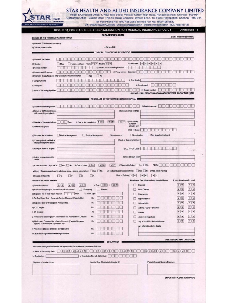 Star Health New Preauth Form