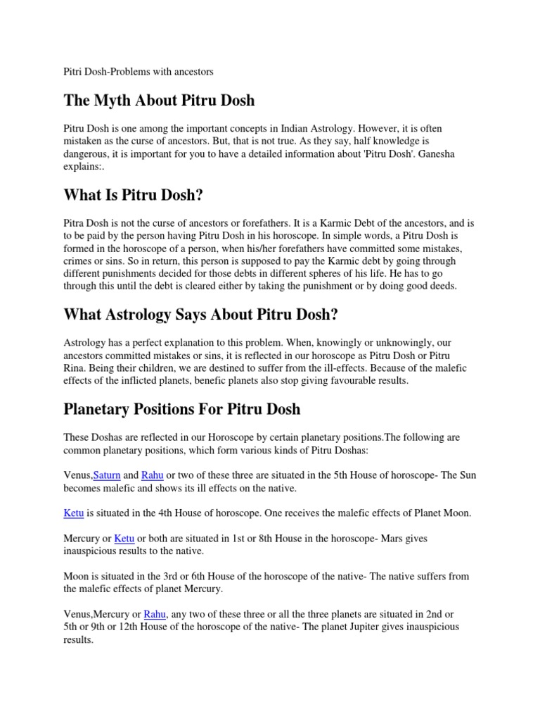 Understanding Pitru Dosh Issues | PDF | Hindu Astrology | Superstitions