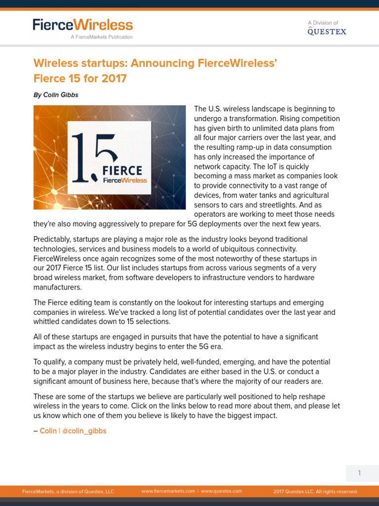 Wireless Startups: Announcing Fiercewireless' Fierce 15 For 2017 | PDF | Electrocardiography ...