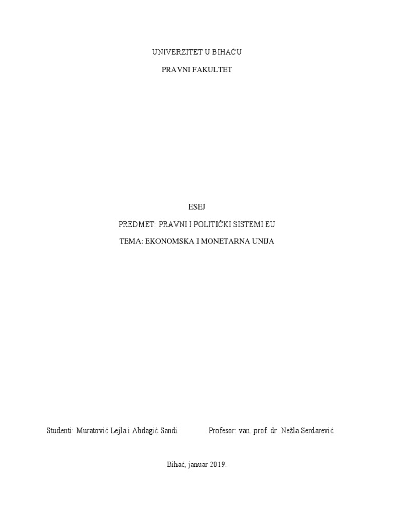 Seminarski PPS - Ekonomska I Monetarna Unija | PDF