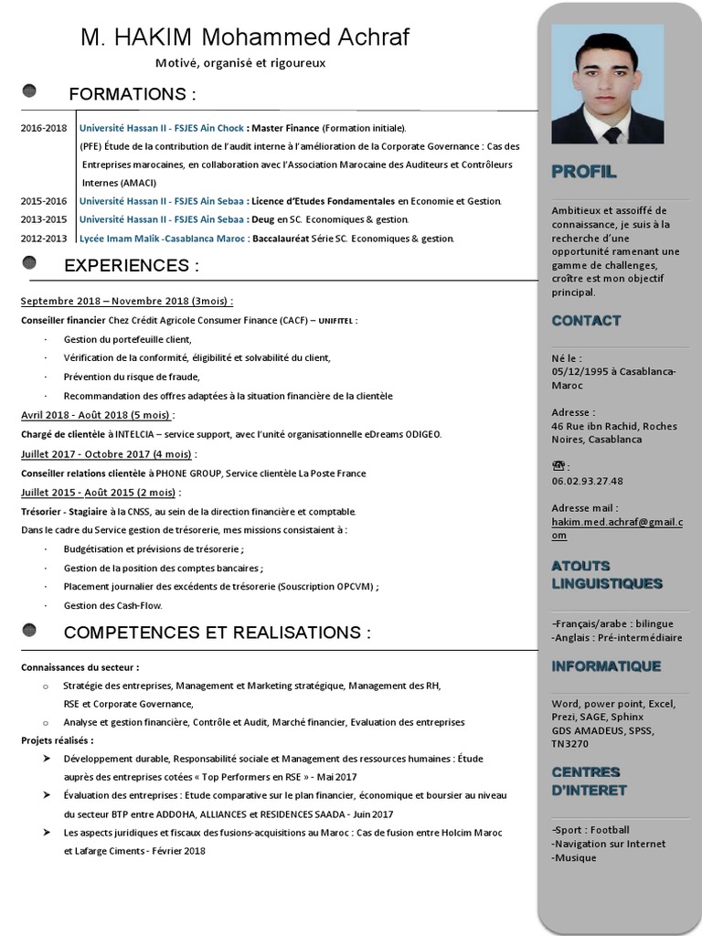 CV de Banquier : Hakim Mohammed Achraf | PDF | Maroc | Responsabilité ...