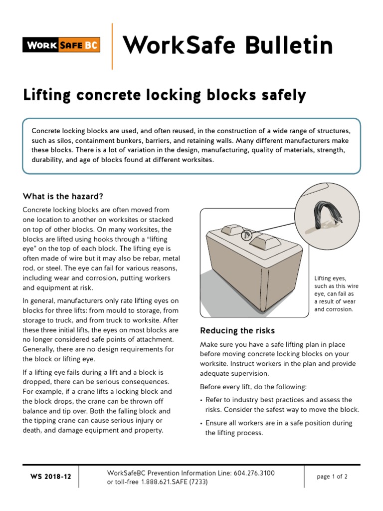 Worksafe Bulletin: Lifting Concrete Locking Blocks Safely | PDF ...