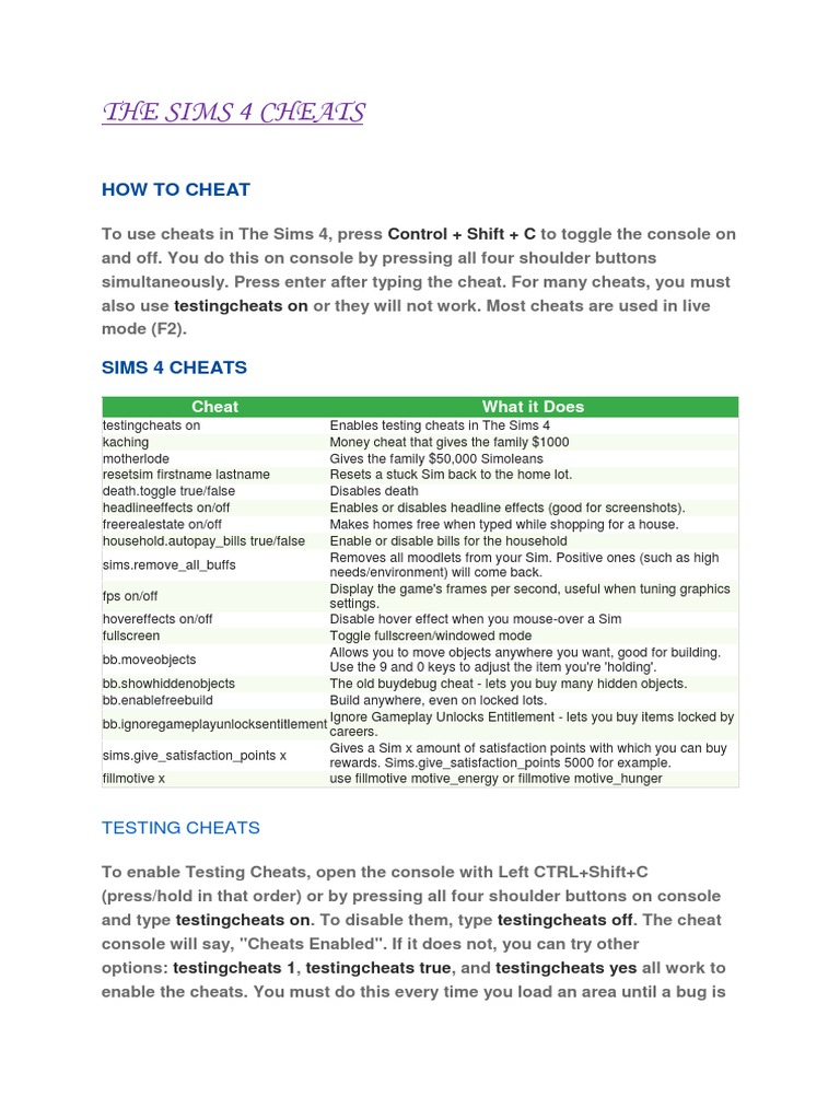 The Sims 4 Cheats | PDF | Multiple Births | Pregnancy