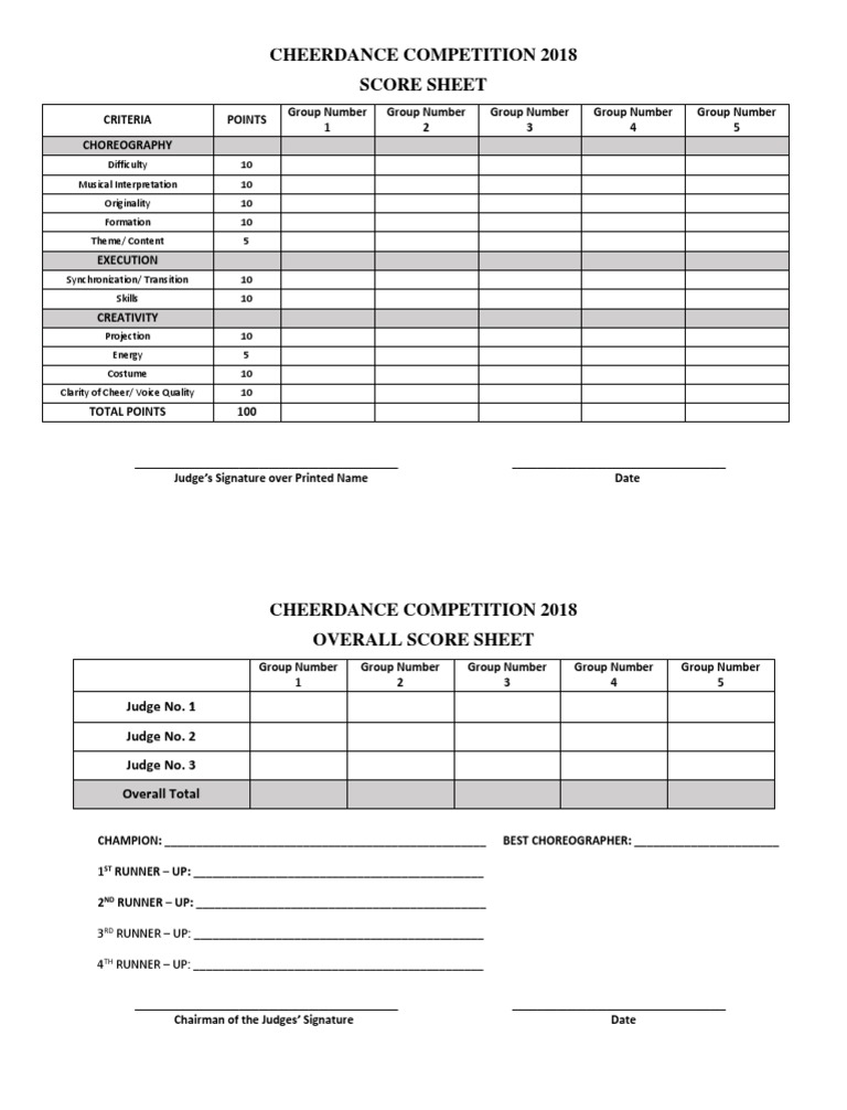 Cheerleading Competition Score Sheet | PDF