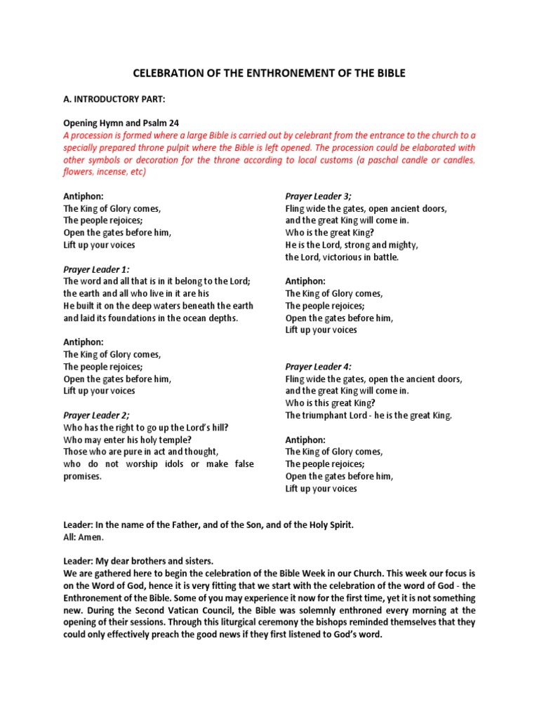 Celebration of the Enthronement of the Bible | The Gospel | Prayer