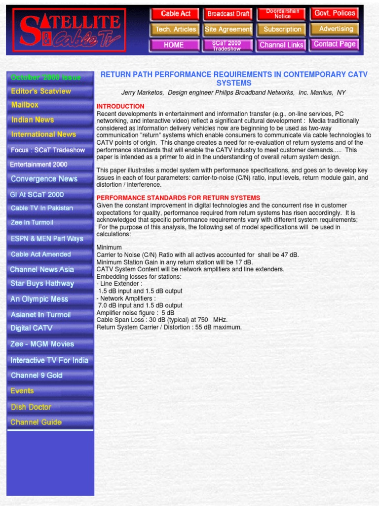 Return Path Performance Requirements in Contemporary Catv Systems | PDF ...