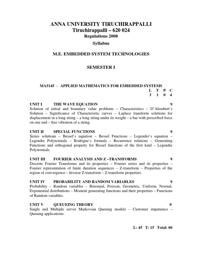 R 2008 M.E. Embedded System Tech Syllabus | PDF | Arm Architecture | Embedded System