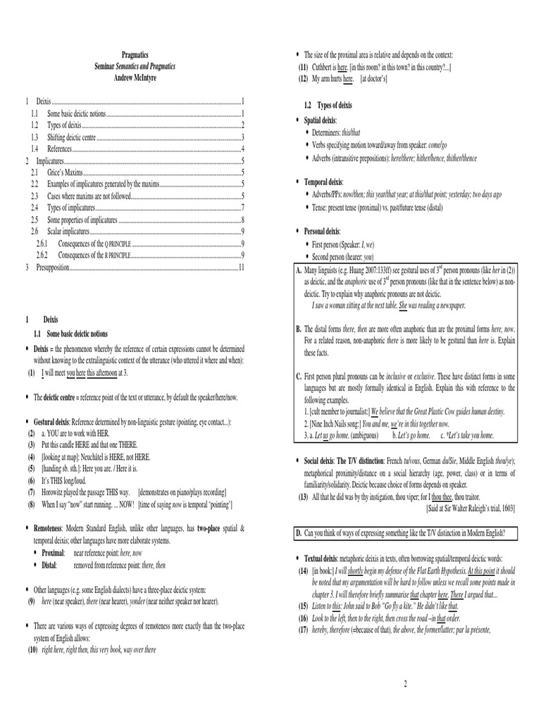 Pragmatics All Handouts | PDF | Language Mechanics | Semantics