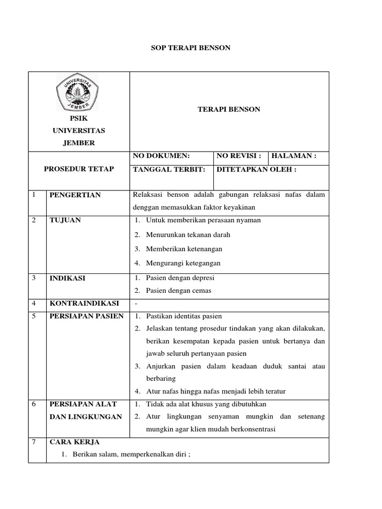 Sop Terapi Benson | PDF