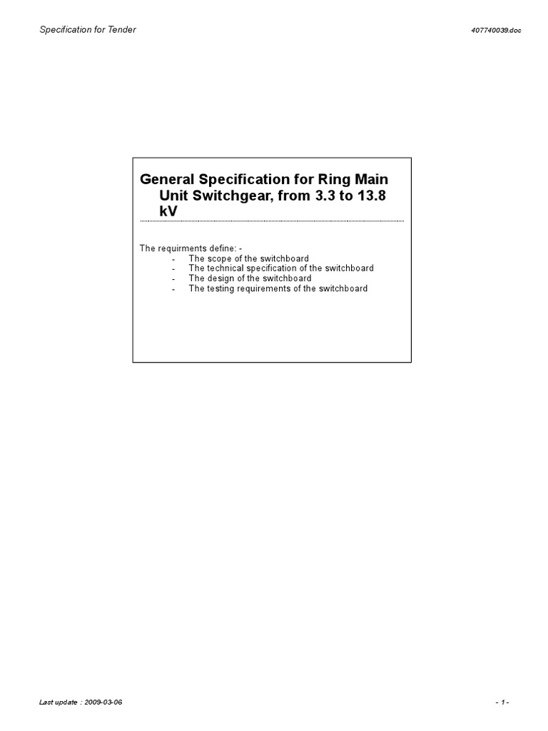 General Specification For Ring Main Unit Switchgear, From 3.3 To 13.8 ...