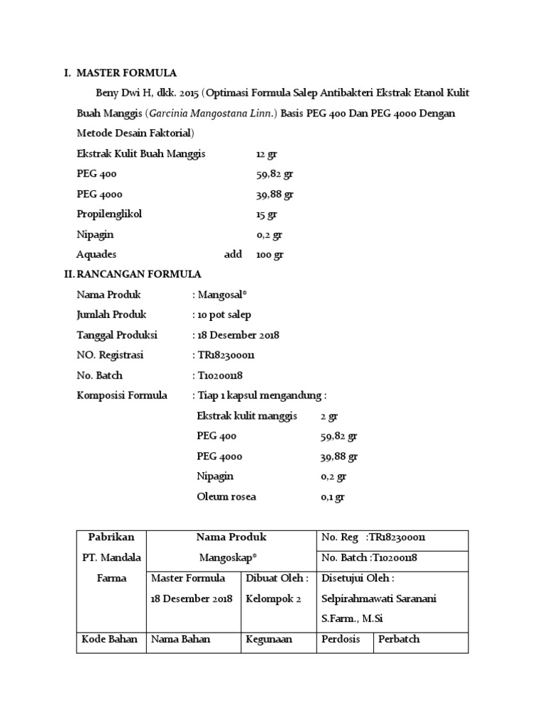 Formula Salep Manggis | PDF
