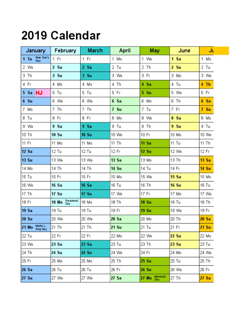 2019 Calendar Landscape in Color | PDF | Weather