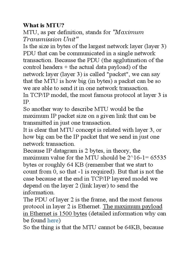 What Is MTU?: "Maximum Transmission Unit" | PDF | Transmission Control Protocol | Internet ...