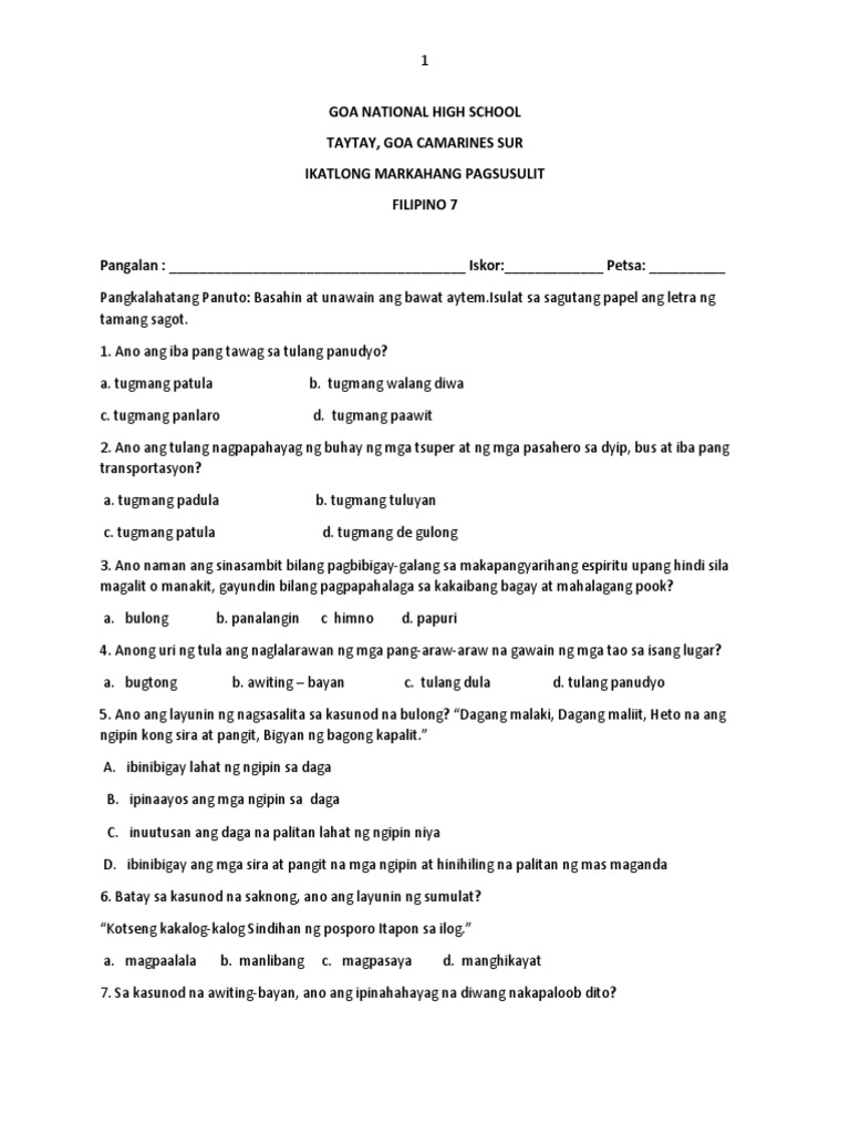 3rd Grading Grade 7 | PDF