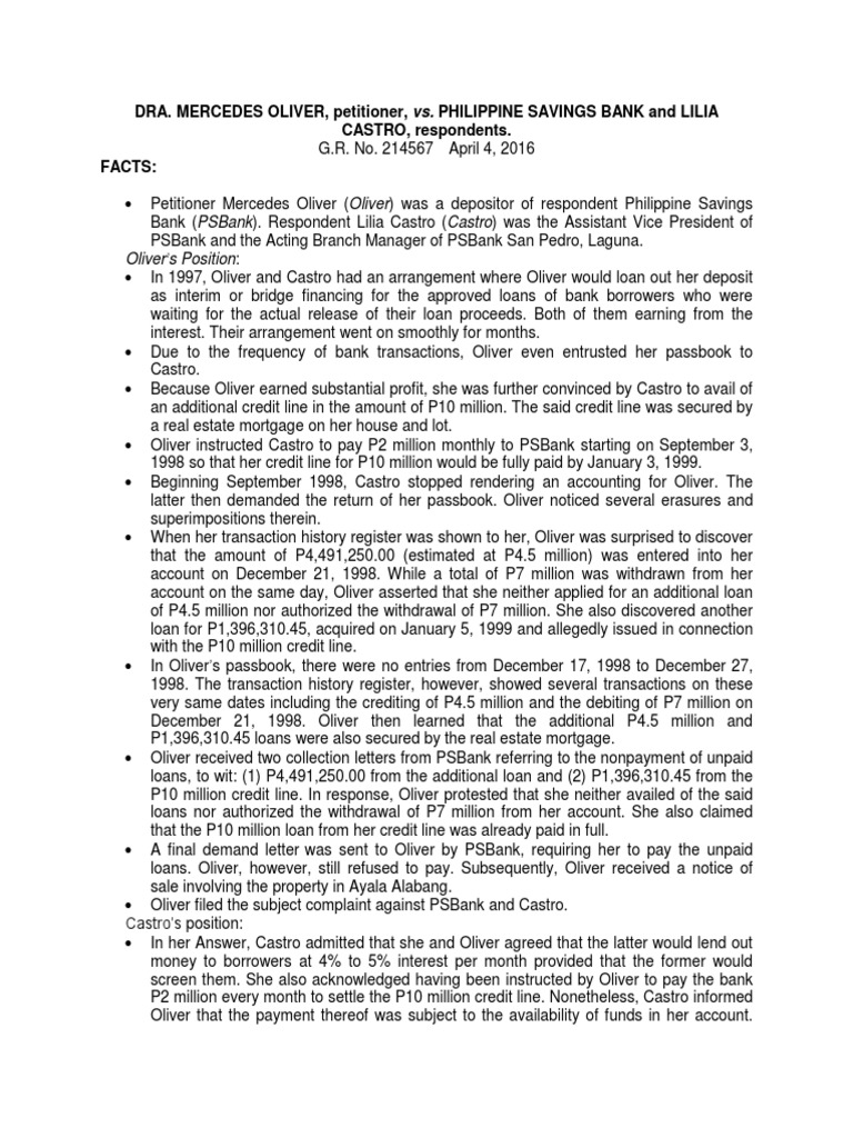 Oliver V Phil Savings Bank | PDF | Loans | Credit