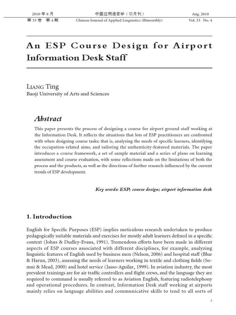 An ESP Course Design For Airport Information Desk Staff | PDF | Evaluation | Learning