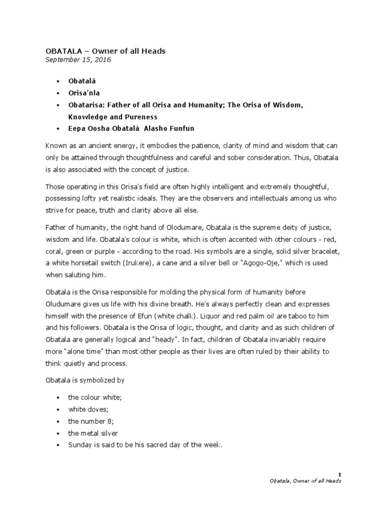 Understanding Obatala: Myths and Offerings | PDF | White | Consciousness