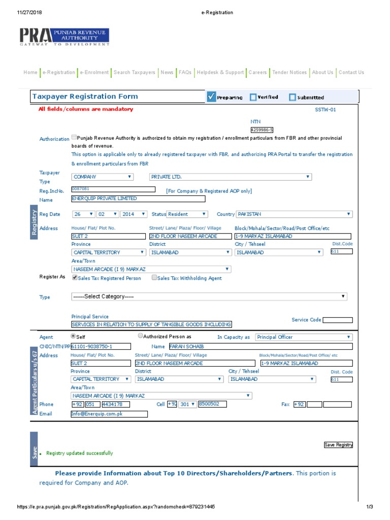 Taxpayer Registration Form | Download Free PDF | Islamabad | World Politics