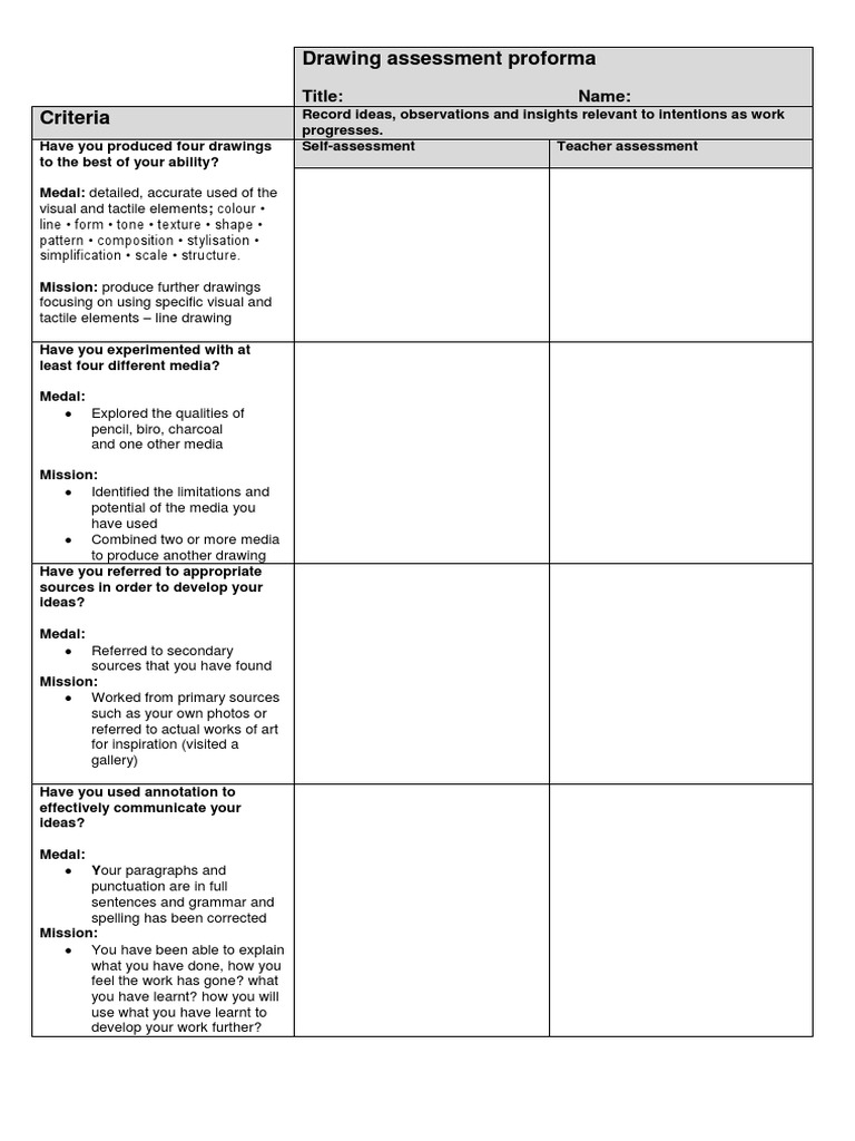 Drawing Assessment Proforma Guide | PDF | Career & Growth
