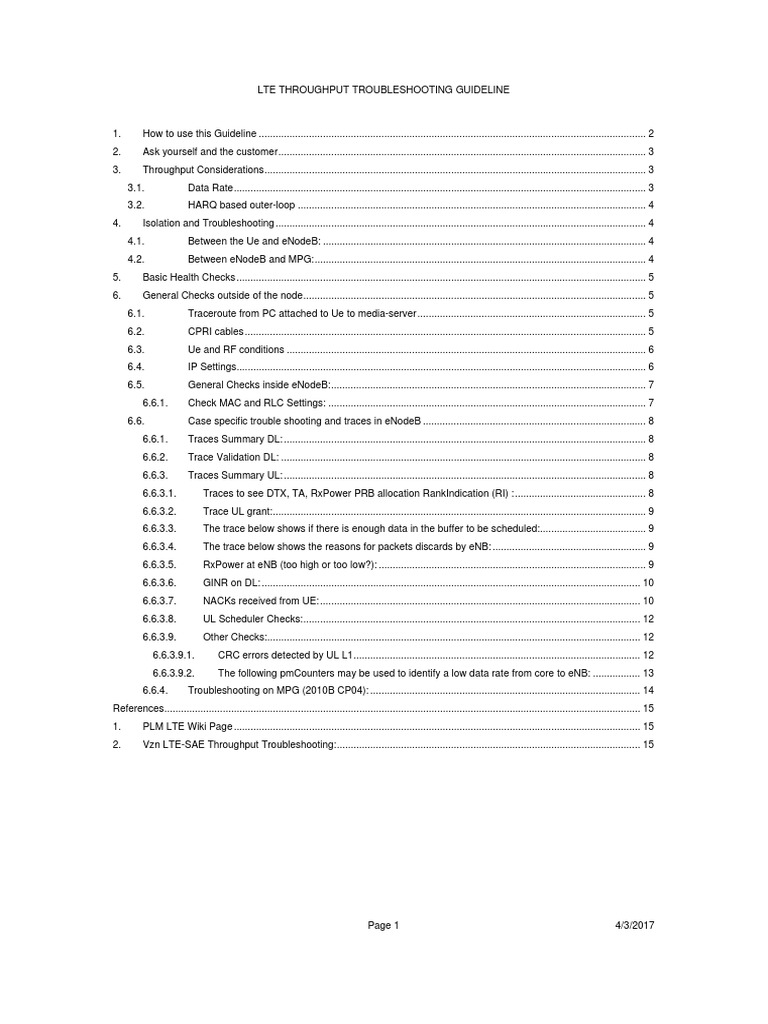 Lte Throughput Troubleshooting Guidleline Pdf Networking Standards