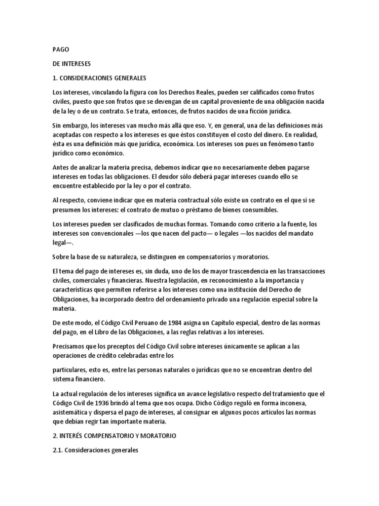 Pago de Intereses en el Código Civil Peruano | PDF | Pagos | Interés