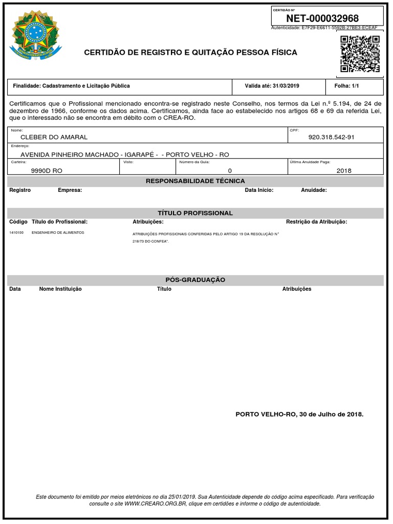 Modelo de Certidão Do CREA | PDF | Business