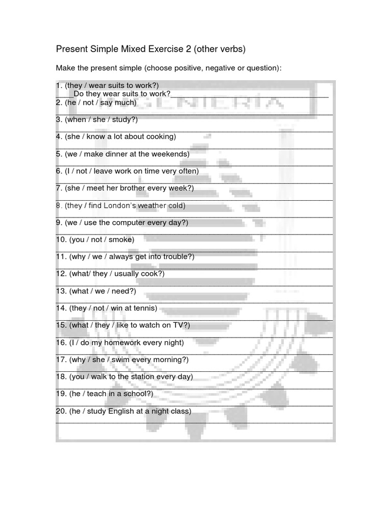 Present Simple Mixed Exercise 2 | PDF