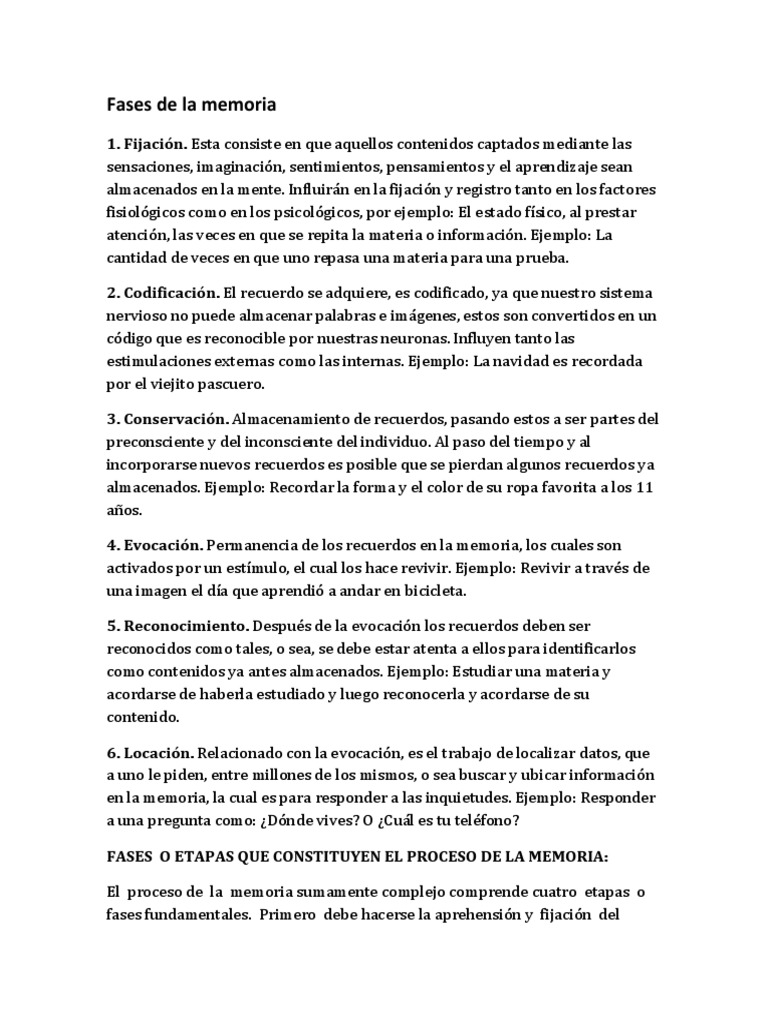 Fases de La Memoria | PDF | Memoria | Mente inconsciente