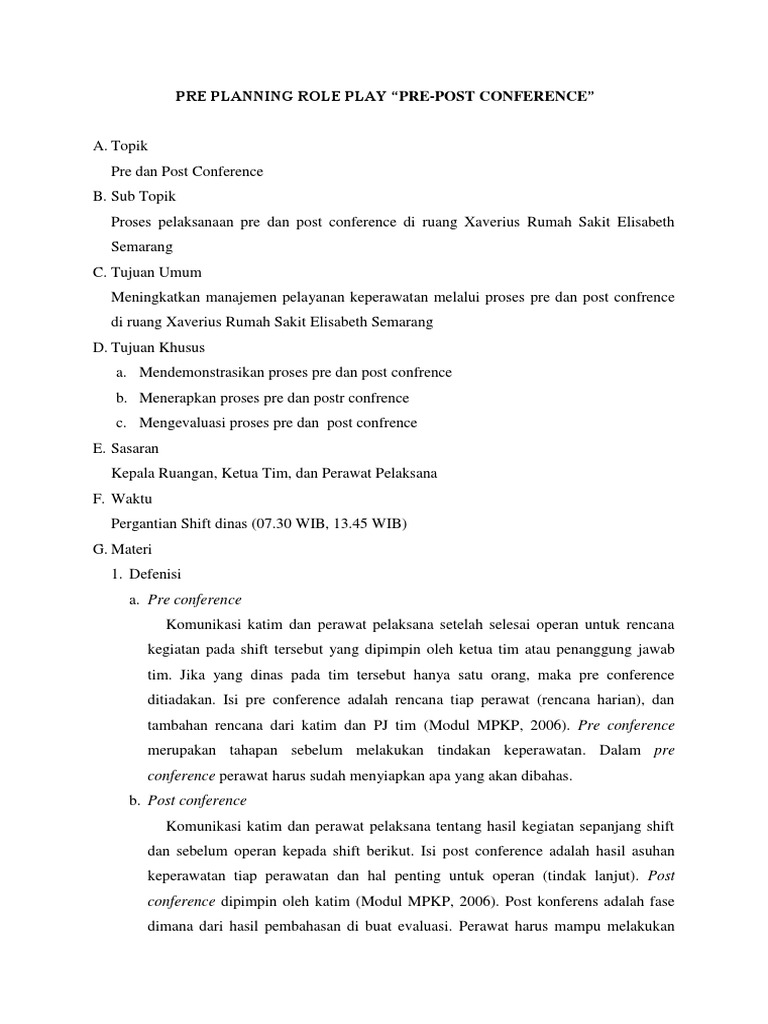 PRE PLANNING ROLE PLAY Pre Dan Post Conference | PDF