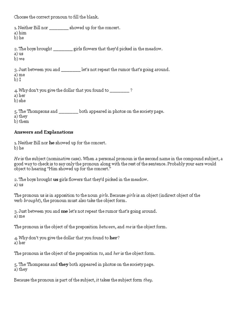 Personal Pronoun Quiz | PDF | Foreign Language Studies | Art