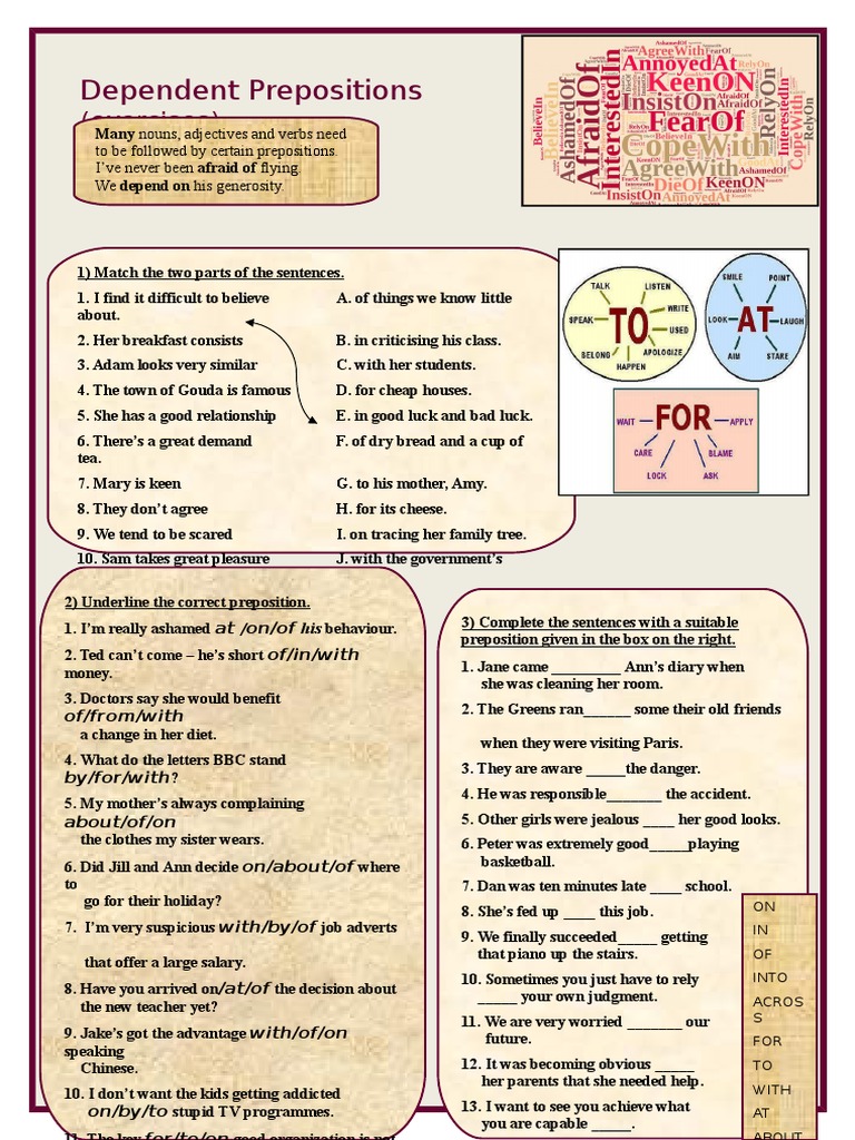Dependent Prepositions Exercises Grammar Drills Tests 85224 | PDF ...