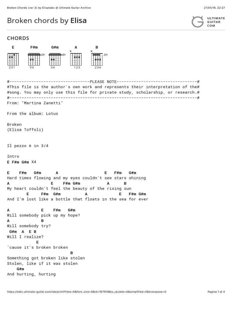 Broken Chords (Ver 3) by Elisatabs at Ultimate Guitar Archive | PDF ...