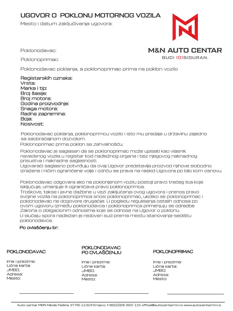 M&N - Ugovor o Poklonu Po Ovlašćenju | PDF