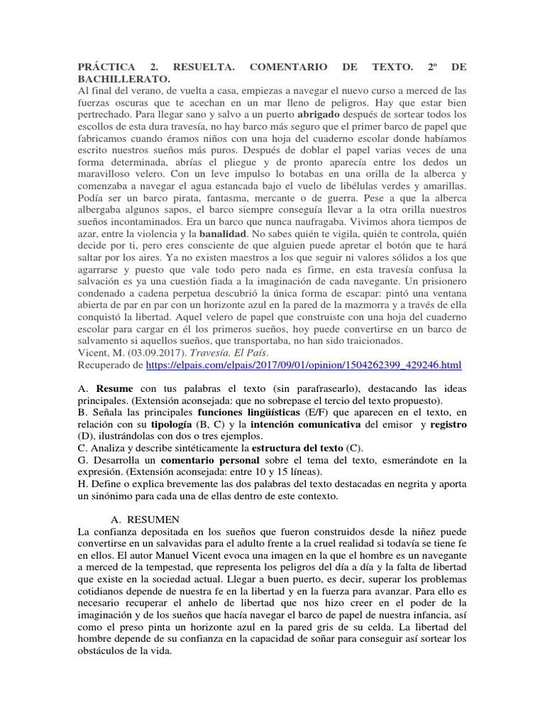 Comentario de Texto 2º de Bachillerato | PDF | Sueño | Analogía