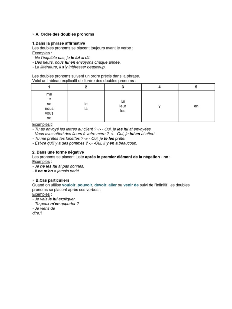 Ordre des doubles pronoms en français | PDF | Arts du langage et discipline